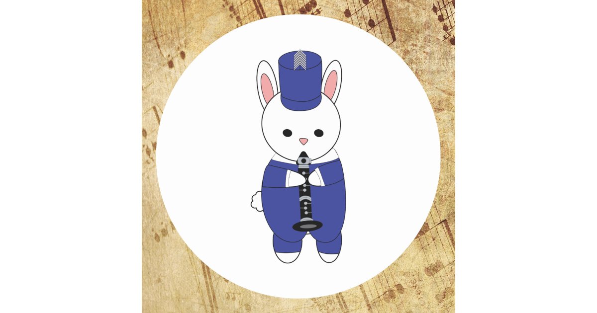 Marching Band Rabbit Clarinet Blue White Classic Round Sticker | Zazzle