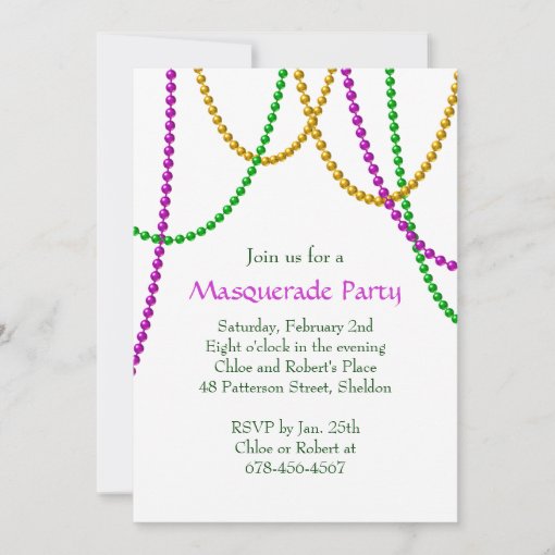 Mardi Gras Beads Invitation White Zazzle