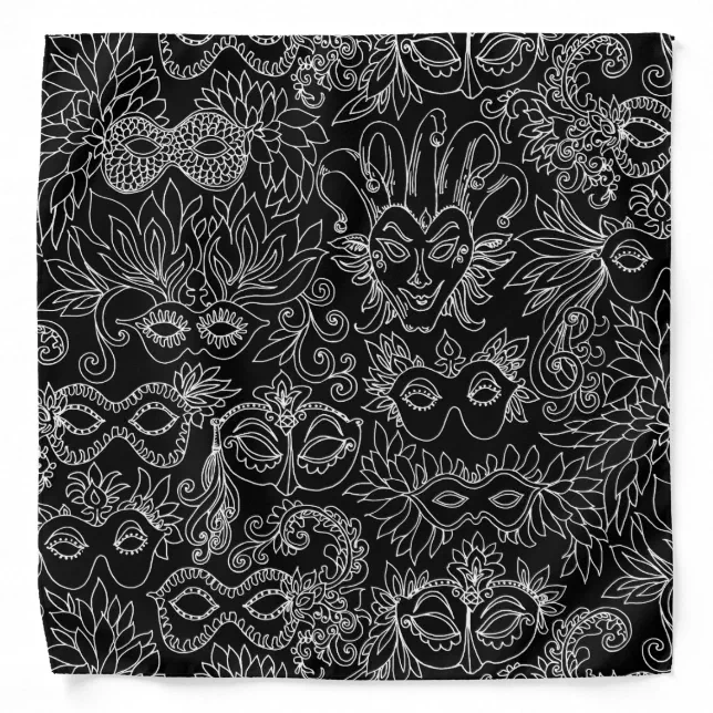 Mardi Gras Black and White Masquerade Masks Bandana | Zazzle