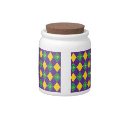 Mardi Gras Carnival Party Fleur de Lis Rhombus Candy Jar | Zazzle