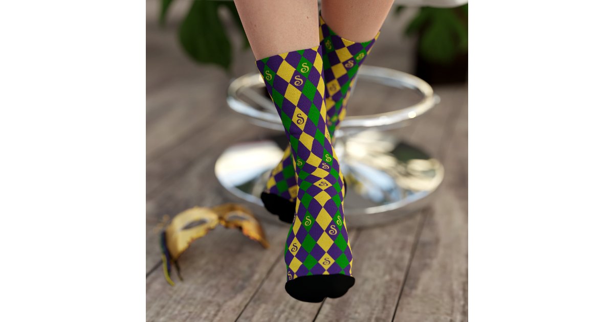 Mardi Gras Carnival Purple Gold and Green Socks | Zazzle