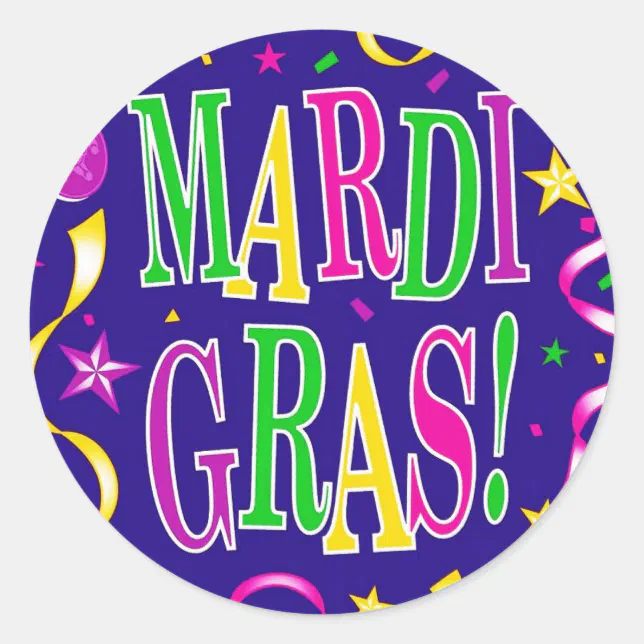 MARDI GRAS CLASSIC ROUND STICKER | Zazzle