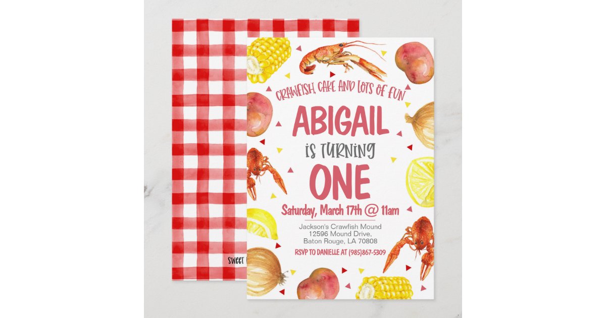 Mardi Gras Crawfish First Birthday Invitation | Zazzle