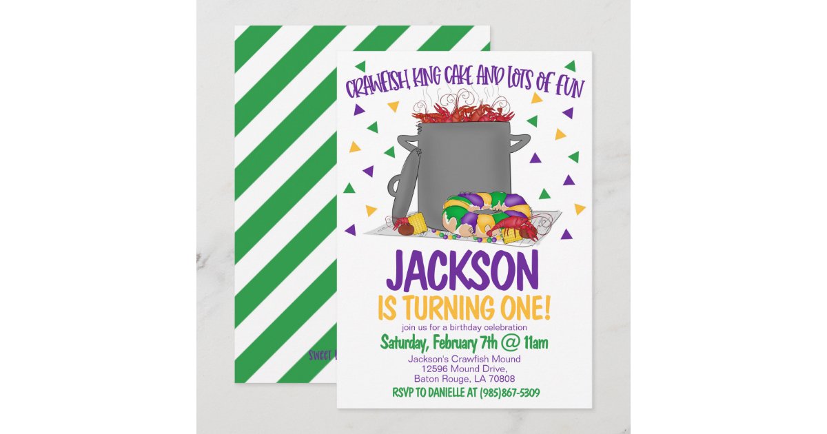 Mardi Gras Crawfish First Birthday Invitation | Zazzle