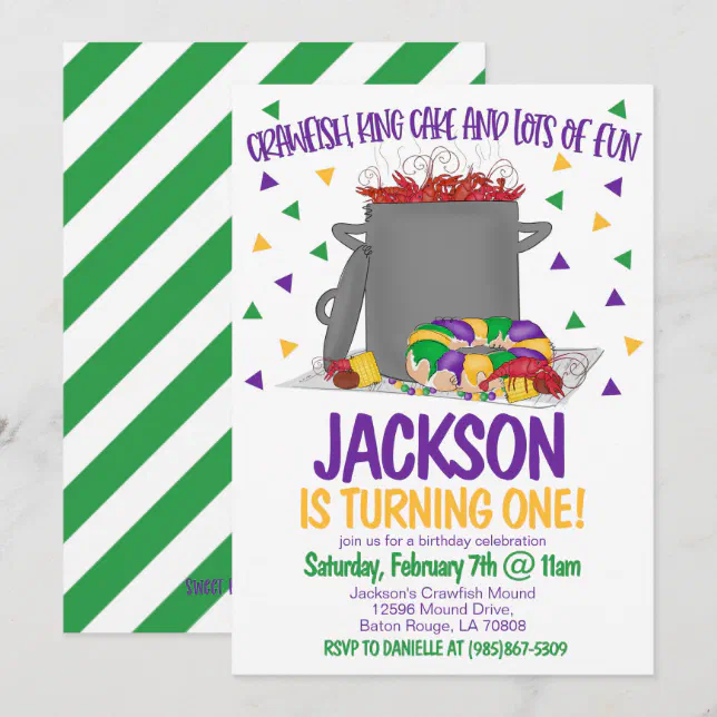 Mardi Gras Crawfish First Birthday Invitation | Zazzle