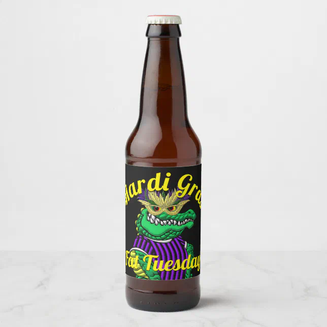 Mardi Gras Fat Tuesday Party Gator Beer Bottle Label | Zazzle