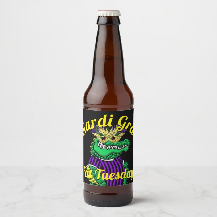 Mardi Gras Fat Tuesday Party Gator Beer Bottle Label | Zazzle.com