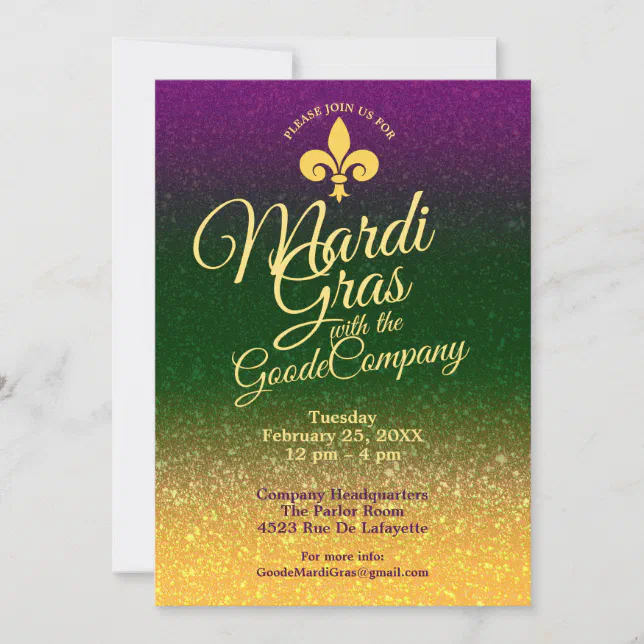 Mardi Gras Fat Tuesday | Party Invitation | Zazzle