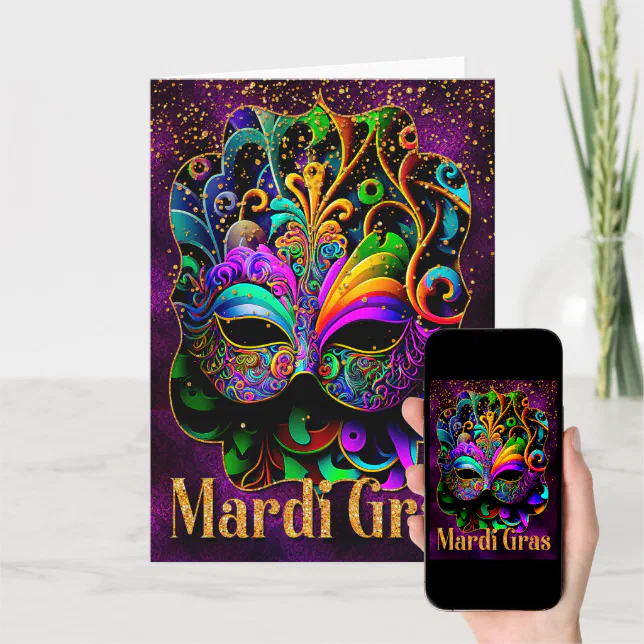 Mardi Gras Greeting Card, Mardi Gras Mask Card | Zazzle