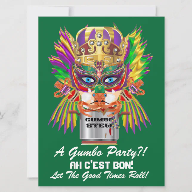 Mardi Gras Gumbo Queen View Hints please Invitation | Zazzle