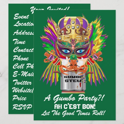 Mardi Gras Gumbo Queen View Hints please Invitation | Zazzle