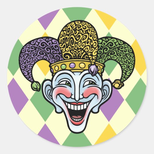 Mardi Gras Jester Classic Round Sticker | Zazzle.com