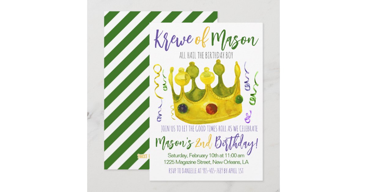 Mardi Gras King Birthday Invitation | Zazzle