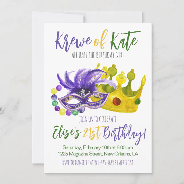 Mardi Gras Krewe Birthday Invitation | Zazzle