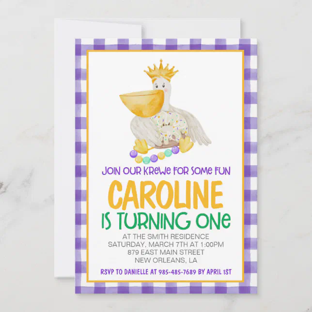 Mardi Gras Krewe First Birthday Invitation | Zazzle