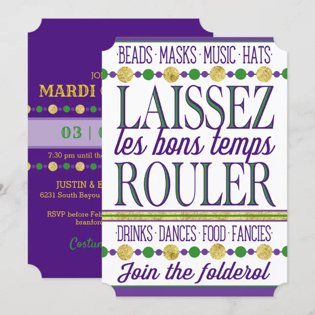 Mardi Gras | Laissez Les Bons Temps Rouler Invitation | Zazzle