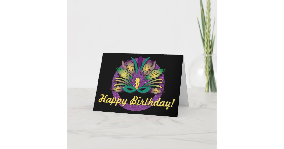 Mardi Gras Mask Birthday - English Card | Zazzle