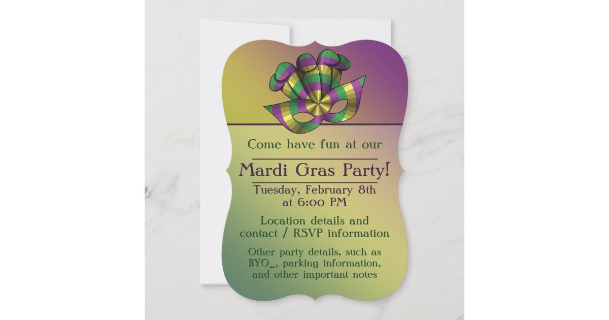 Mardi Gras Mask Party Invitation | Zazzle