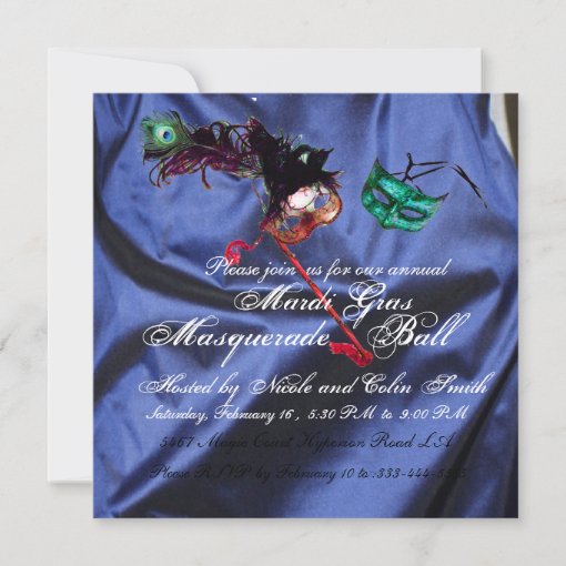MARDI GRAS MASQUERADE BALL blue Invitation | Zazzle