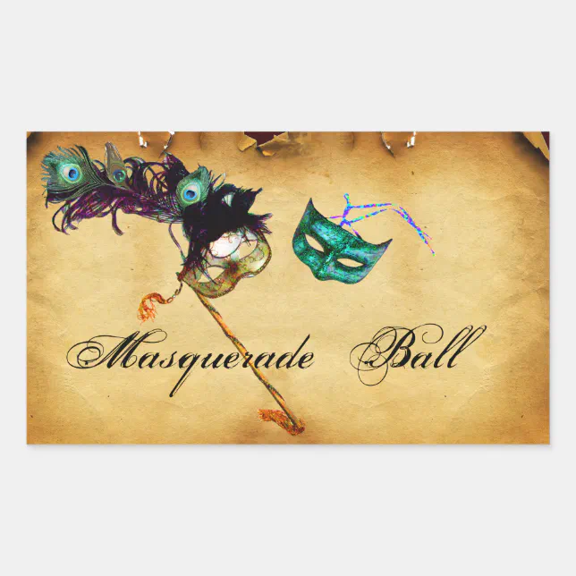 MARDI GRAS MASQUERADE parchment Rectangular Sticker | Zazzle