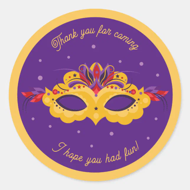 Mardi Gras Masquerade Theme Classic Round Sticker | Zazzle