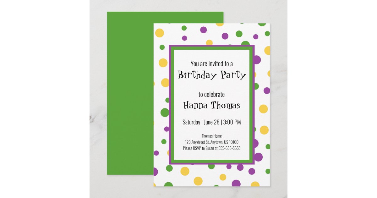 Mardi Gras Polka Dot Playful Birthday Invitation | Zazzle