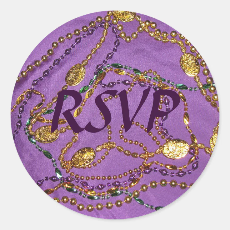 Mardi Gras RSVP Sticker | Zazzle
