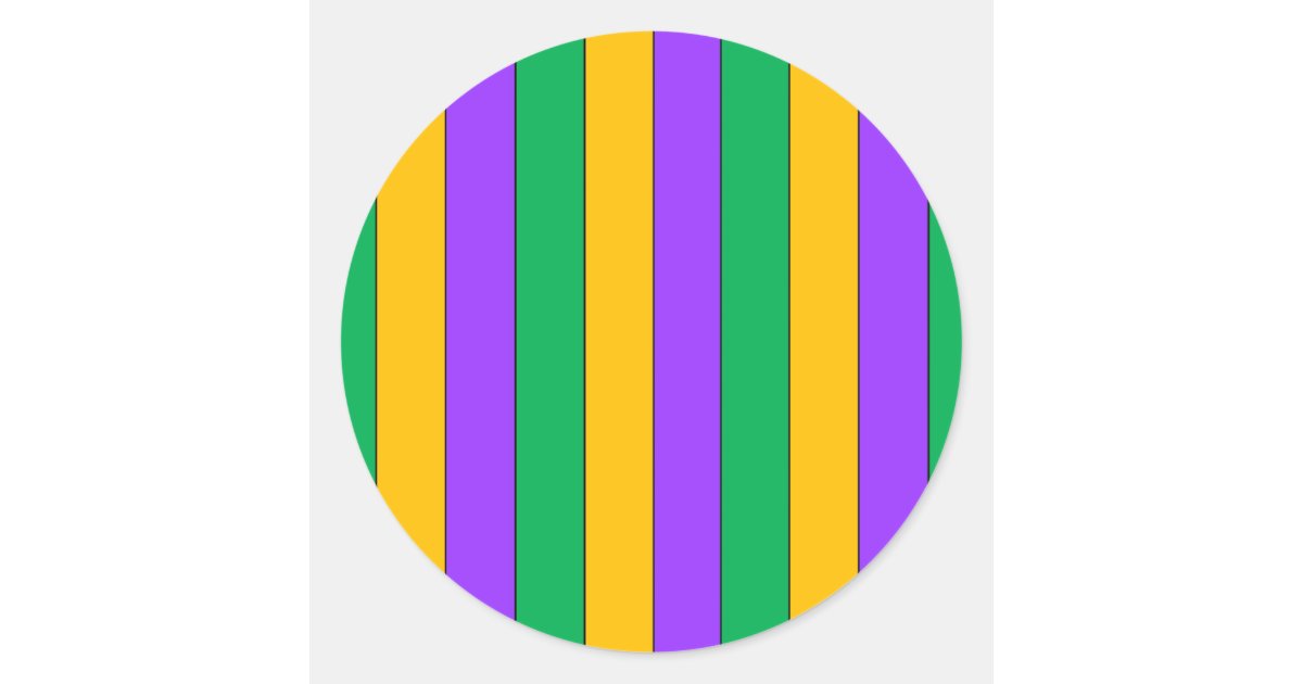 Mardi Gras Stripes Pattern Purple Green Yellow Classic Round Sticker ...