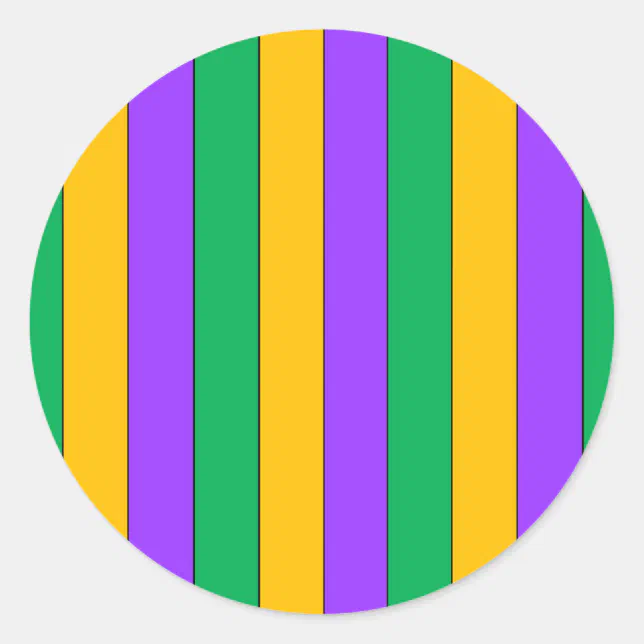 Mardi Gras Stripes Pattern Purple Green Yellow Classic Round Sticker ...