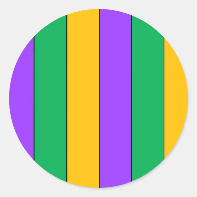 Mardi Gras Stripes Pattern Purple Green Yellow Classic Round Sticker ...