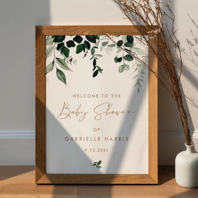 MAREE Greenery Baby Shower Welcome Sign | Zazzle