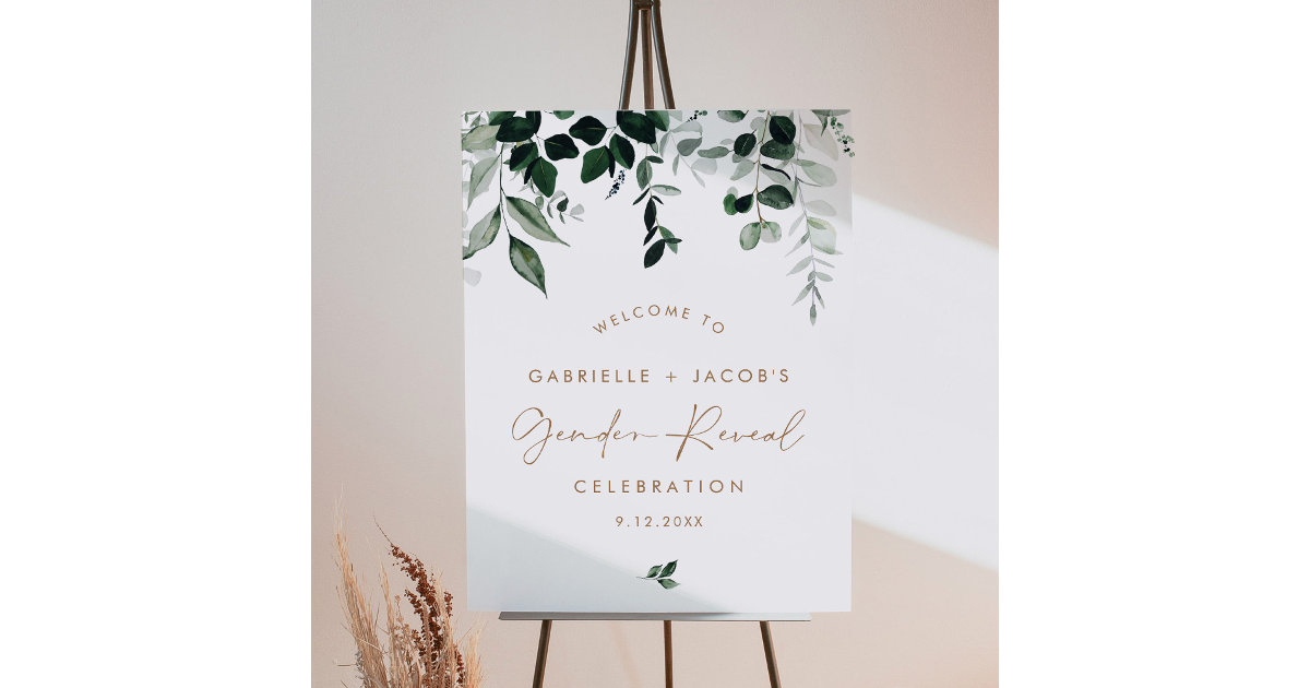 MAREE Greenery Gender Reveal Welcome Sign | Zazzle