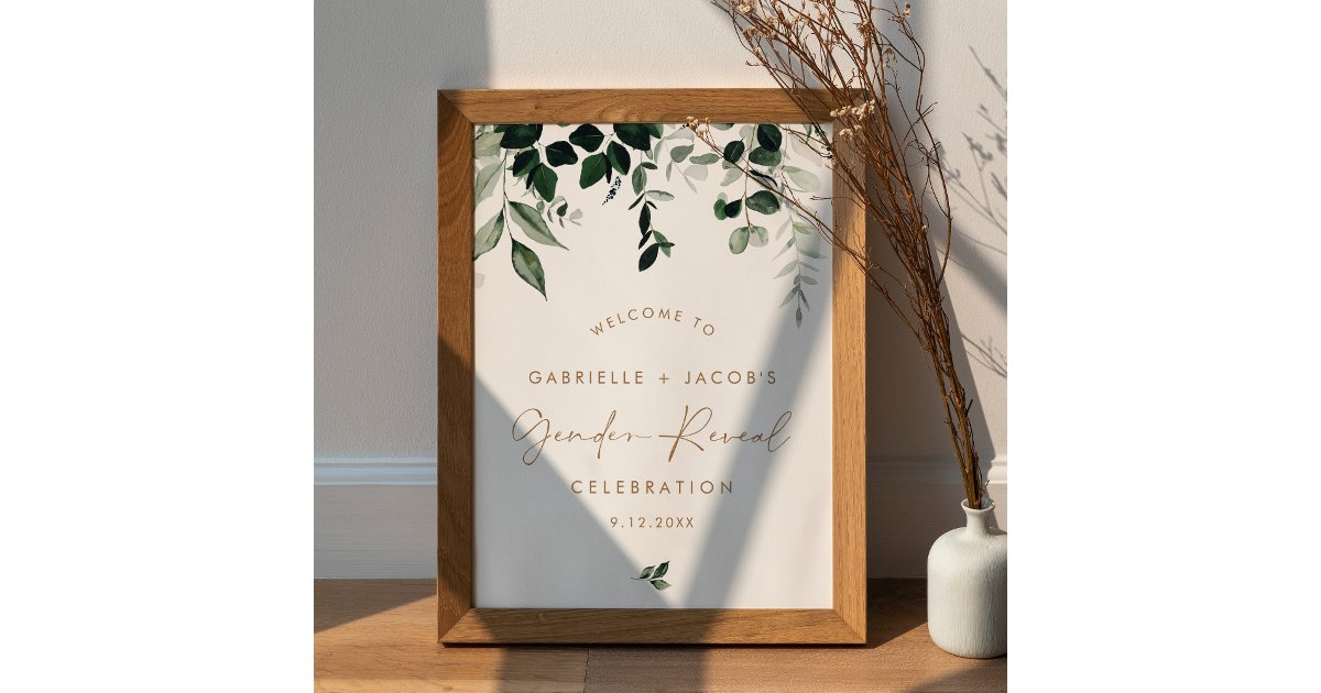 MAREE Greenery Gender Reveal Welcome Sign | Zazzle