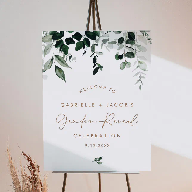 MAREE Greenery Gender Reveal Welcome Sign | Zazzle