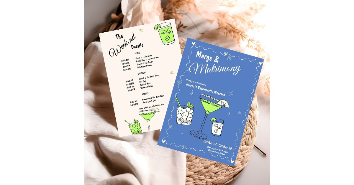 Marg & Matrimony Bachelorette Weekend Itinerary Invitation | Zazzle