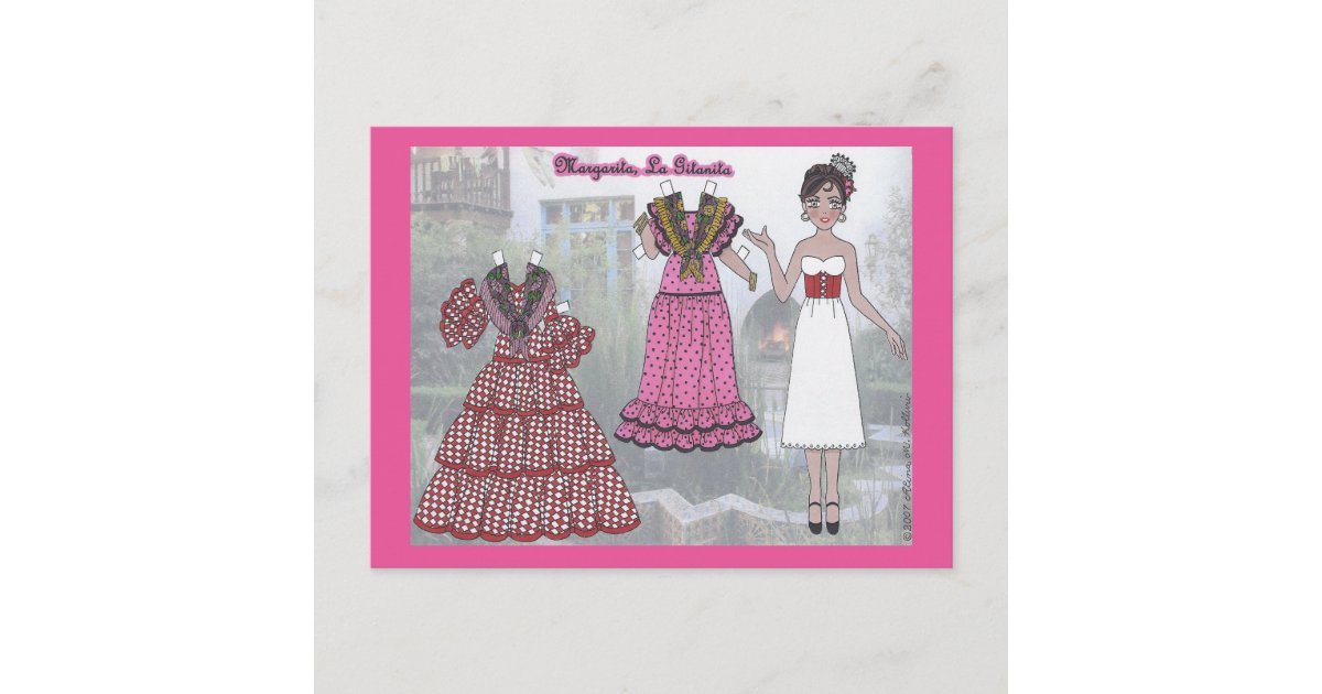 Margarita, the Little Gypsy Paperdoll Postcard | Zazzle