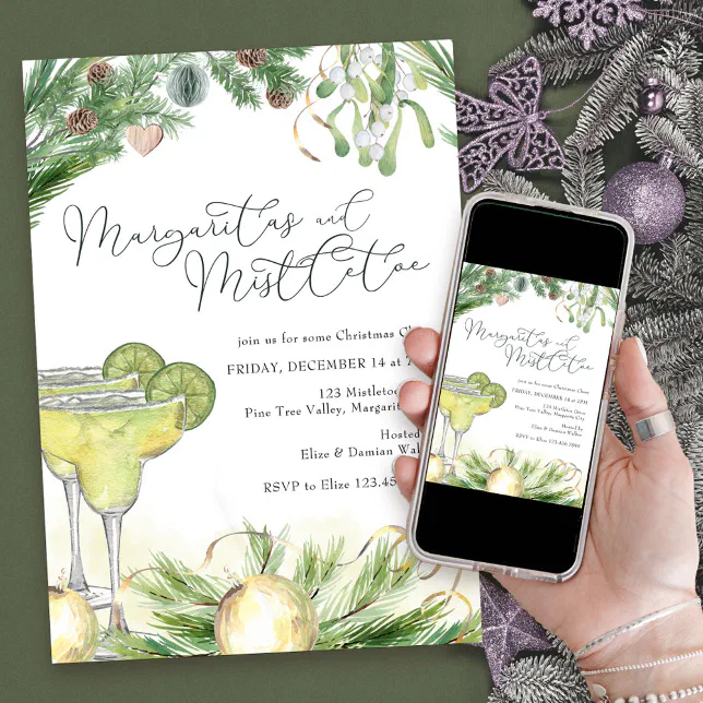 Margaritas and Mistletoe Christmas Cocktail Party Invitation | Zazzle
