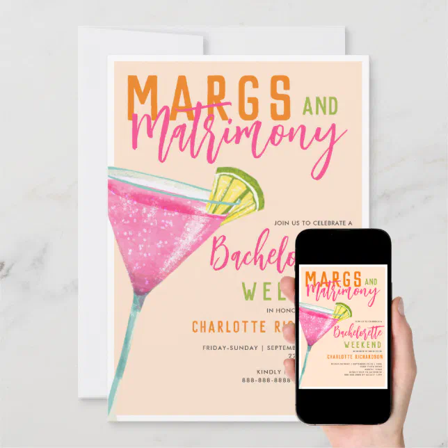 Margaritas Margs & Matrimony Bachelorette Weekend Invitation | Zazzle