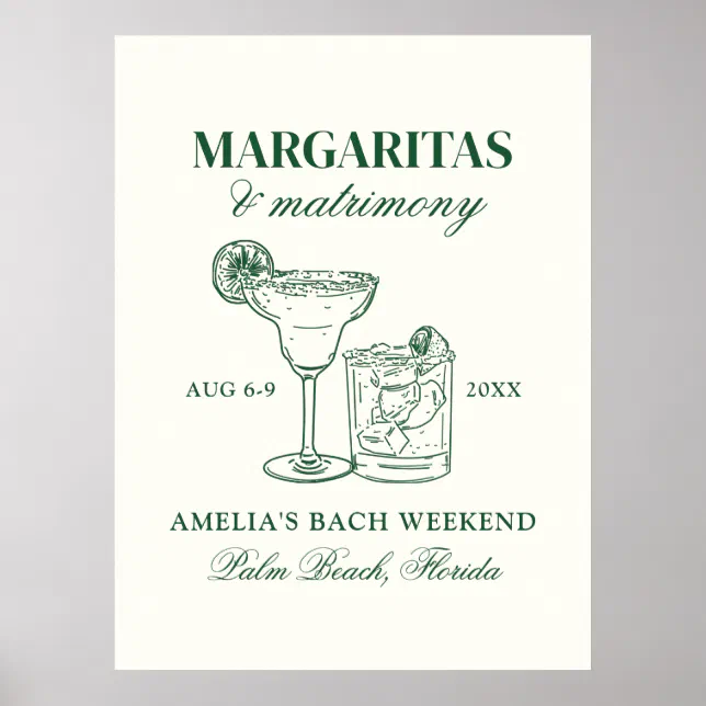 Margaritas & Matrimony Bachelorette Weekend Poster | Zazzle