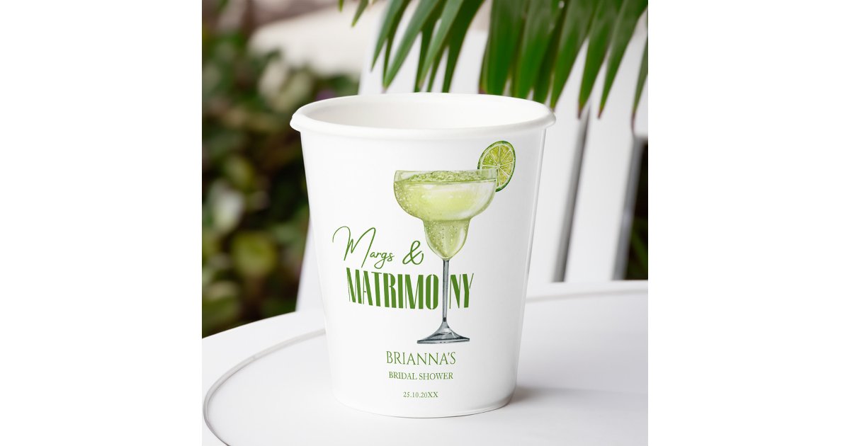 Margs and matrimony bridal shower monogrammed paper cups | Zazzle