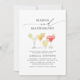 Margs & Matrimony Bridal Shower Bachelorette Invitation | Zazzle