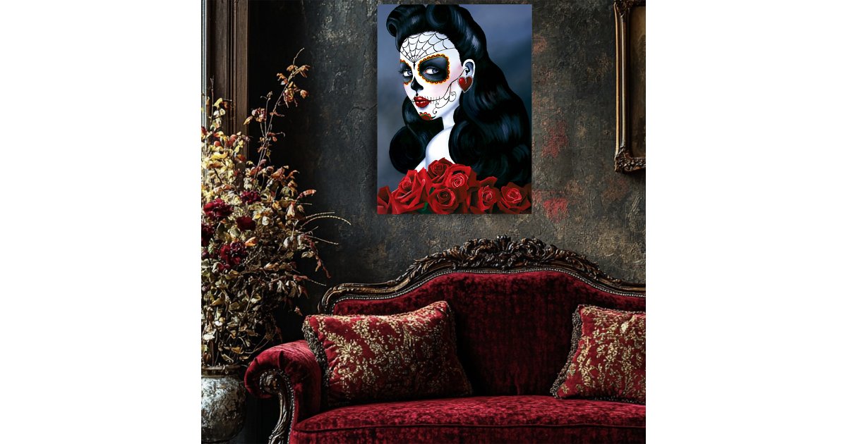 Maria Sugar Skull Red Roses Poster | Zazzle
