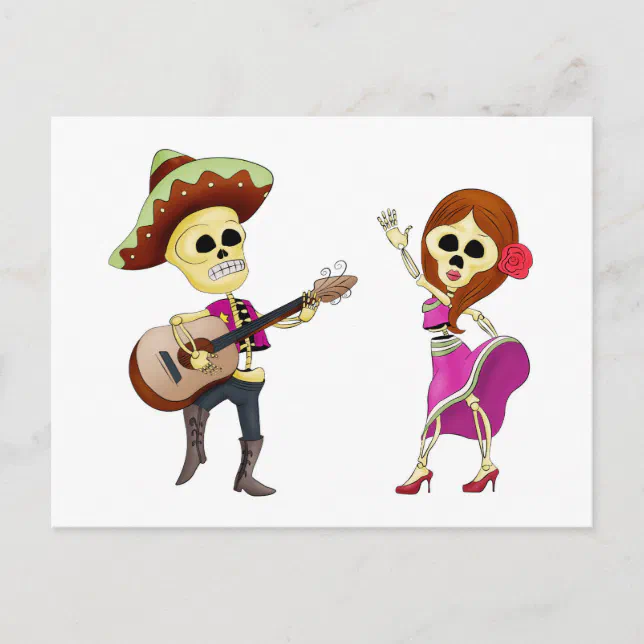 Mariachi Dancing Day of the Dead Couple Postcard | Zazzle