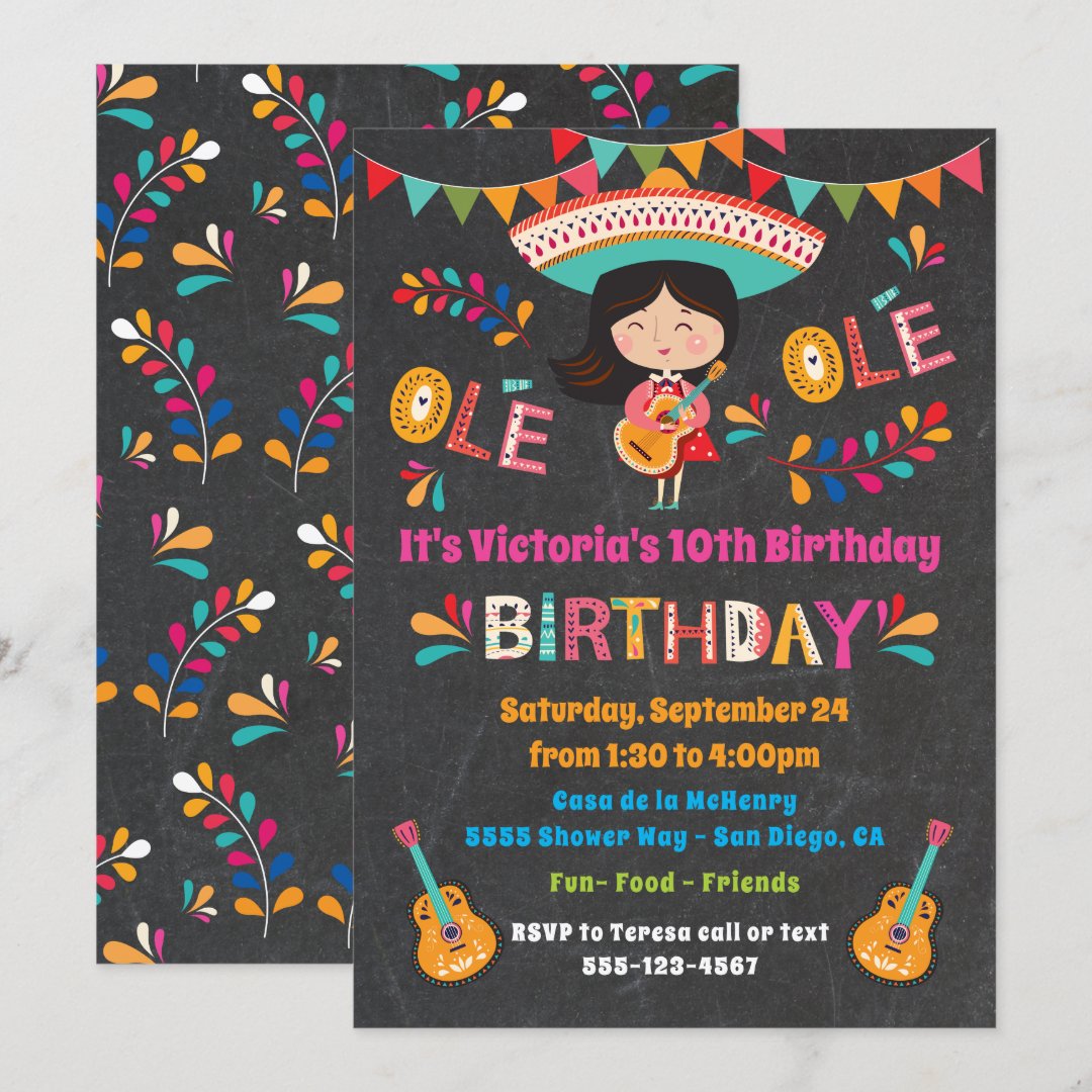 Mariachi Girl Mexcian Fiesta Birthday Party Invitation | Zazzle