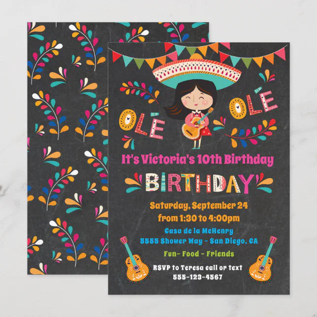 Mariachi Girl Mexcian Fiesta Birthday Party Invitation | Zazzle