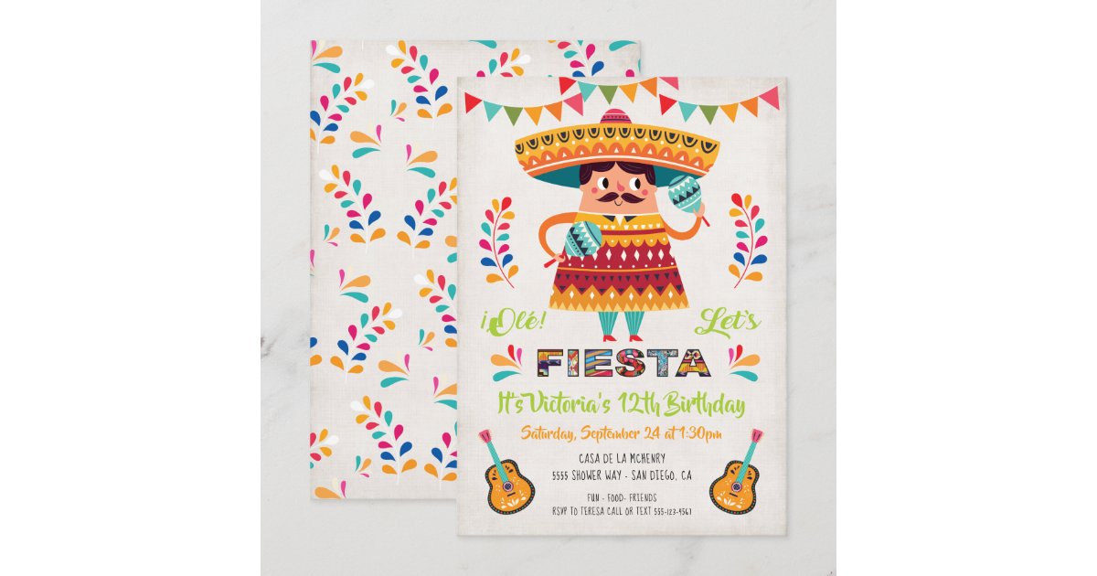Mariachi Mexcian Fiesta Birthday party invitation | Zazzle