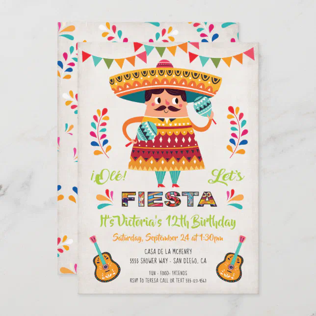 Mariachi Mexcian Fiesta Birthday party invitation | Zazzle