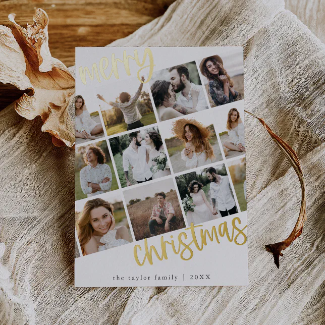 MARIAH Gold Foil Fun Multi Photo Christmas Holiday Card | Zazzle