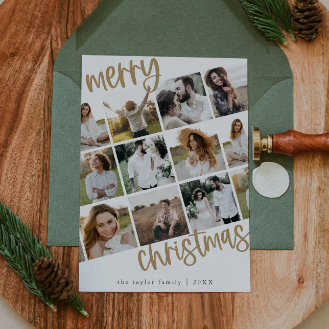 MARIAH Gold Fun Family Multi Photo Christmas Holiday Card | Zazzle