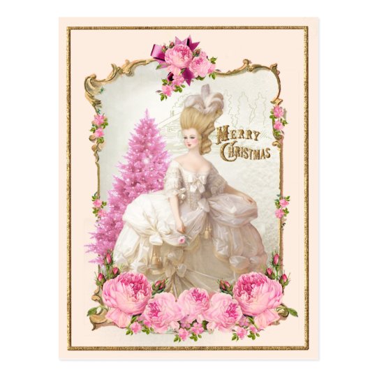 Marie Antoinette Pink Tree Roses Xmas Postcard | Zazzle.com